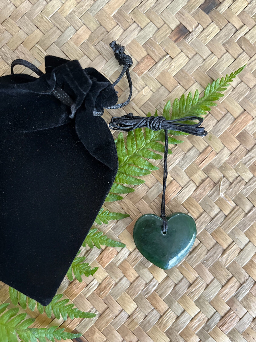 New Zealand Pounamu Heart Pendant. NZ Greenstone. Carved in New Zealand ...