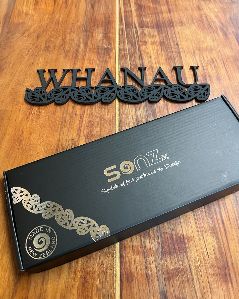 NZ made Wall Sign Whanau (family) in Black Balsa Wood in Gift Box – The ...