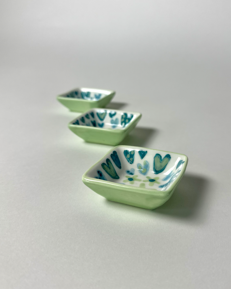 Hand-painted Condiment bowls - Green & Blue Floral – The Fantail House